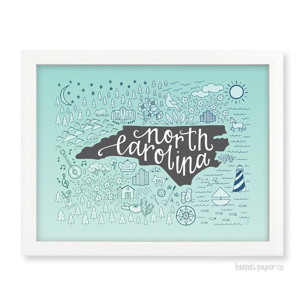 Map of Nc State Wall Art - Etsy