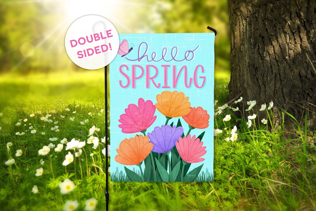 Double Sided Hello Spring Garden Flag: Floral Outdoor Decor - Etsy