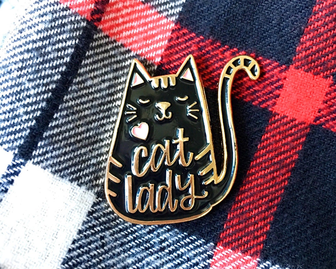 Cat Lady Enamel Pin – Black Cat With Gold Finish - Etsy