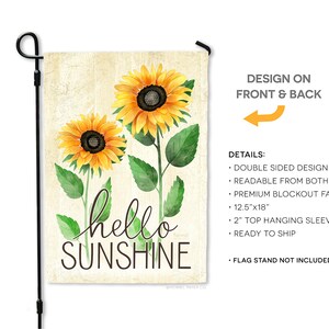 Hello Sunshine Sunflowers Garden Flag DOUBLE SIDED Watercolor Flowers ...