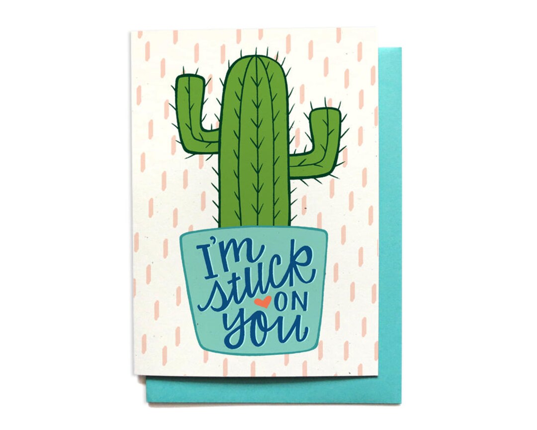 Funny Valentines Day Card, Stuck on You, Cactus Card, Boyfriend Card ...