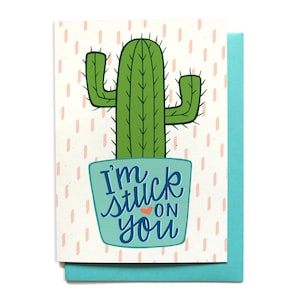 Funny Valentines Day Card, Stuck on You, Cactus Card, Boyfriend Card ...