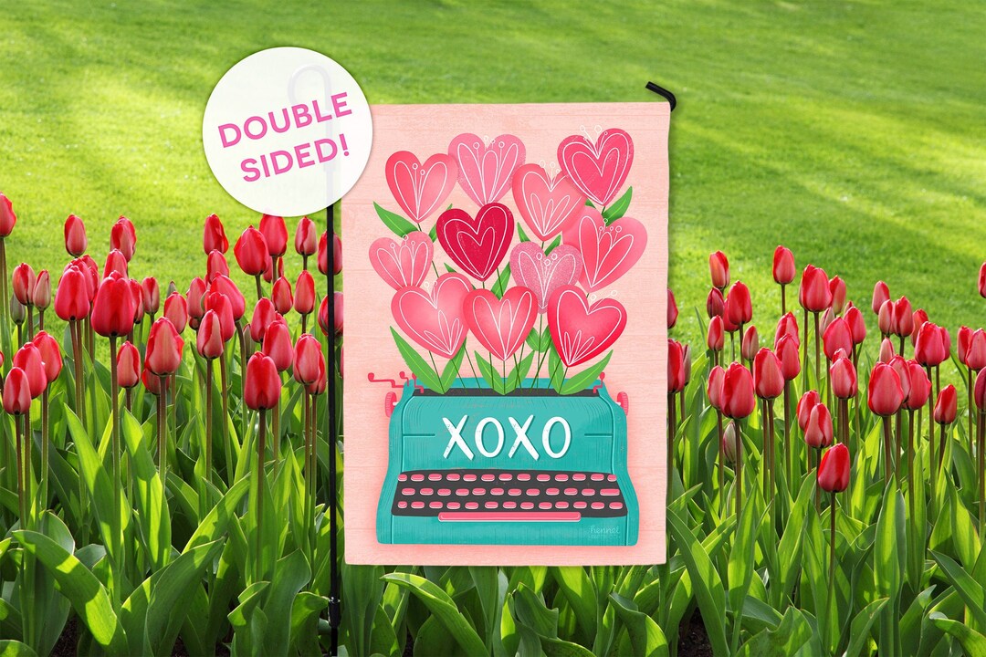 XOXO Typewriter Valentines Garden Flag - Double Sided Yard Decor - Etsy