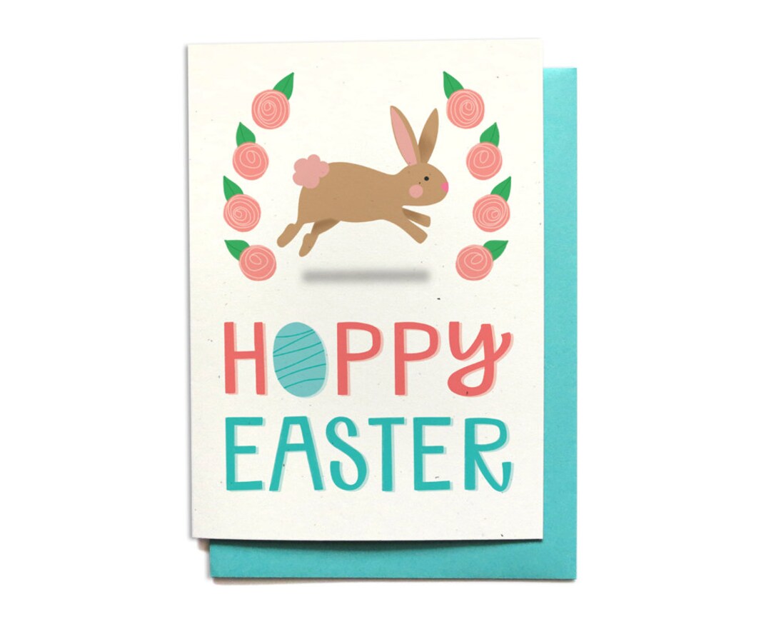 Happy Easter Card - Hoppy Easter - Easter Bunny - Greeting Card ...