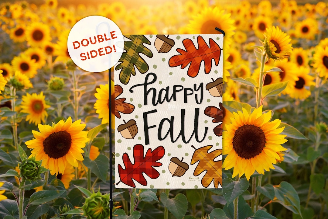 Happy Fall Garden Flag - DOUBLE SIDED - Ready to Ship - Plaid Leaves ...