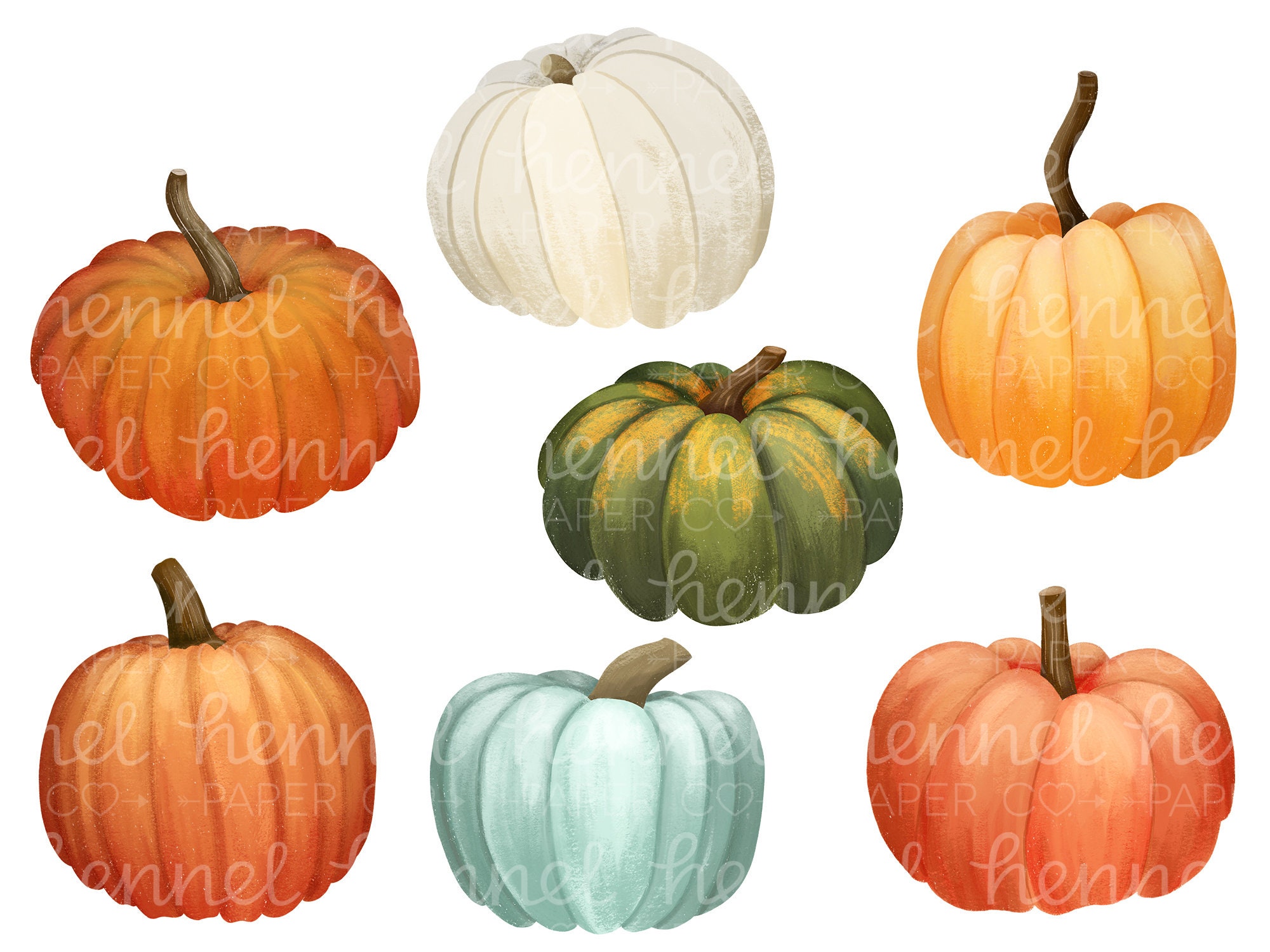 Pumpkin Clipart Colorful Painted Fall Clipart Cute Autumn | Etsy