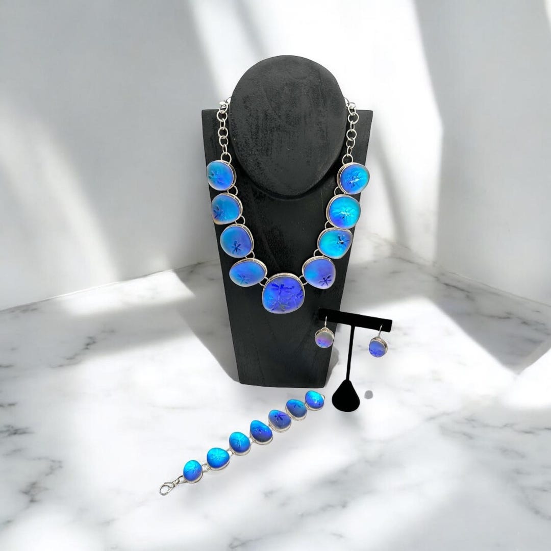 Vintage SHERRY MOSER Jewelry Set Necklace Bracelet Earrings Dragonflies ...