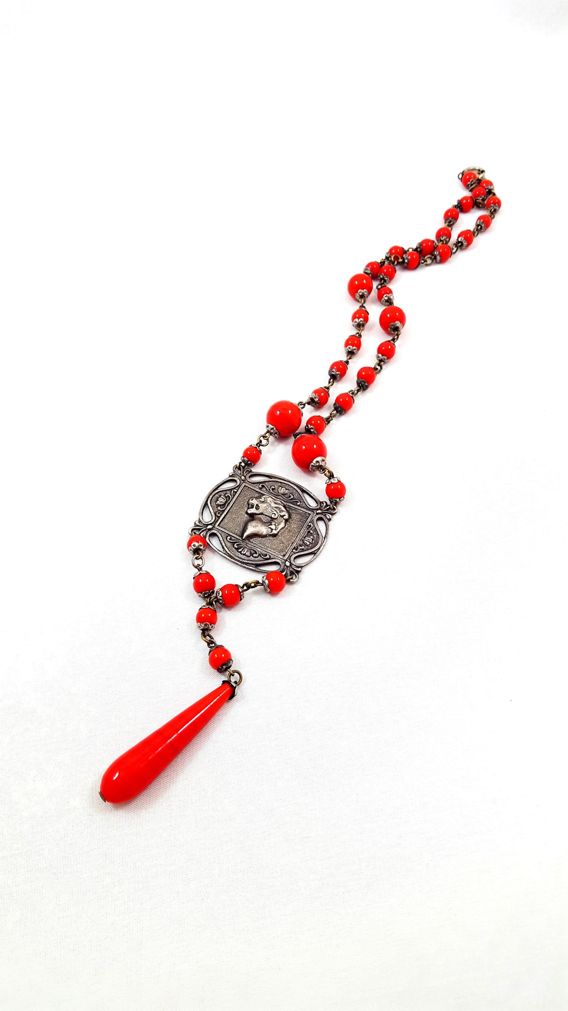 Vintage Art Deco Necklace Red Glass Necklace CZECH Necklace Dragon ...