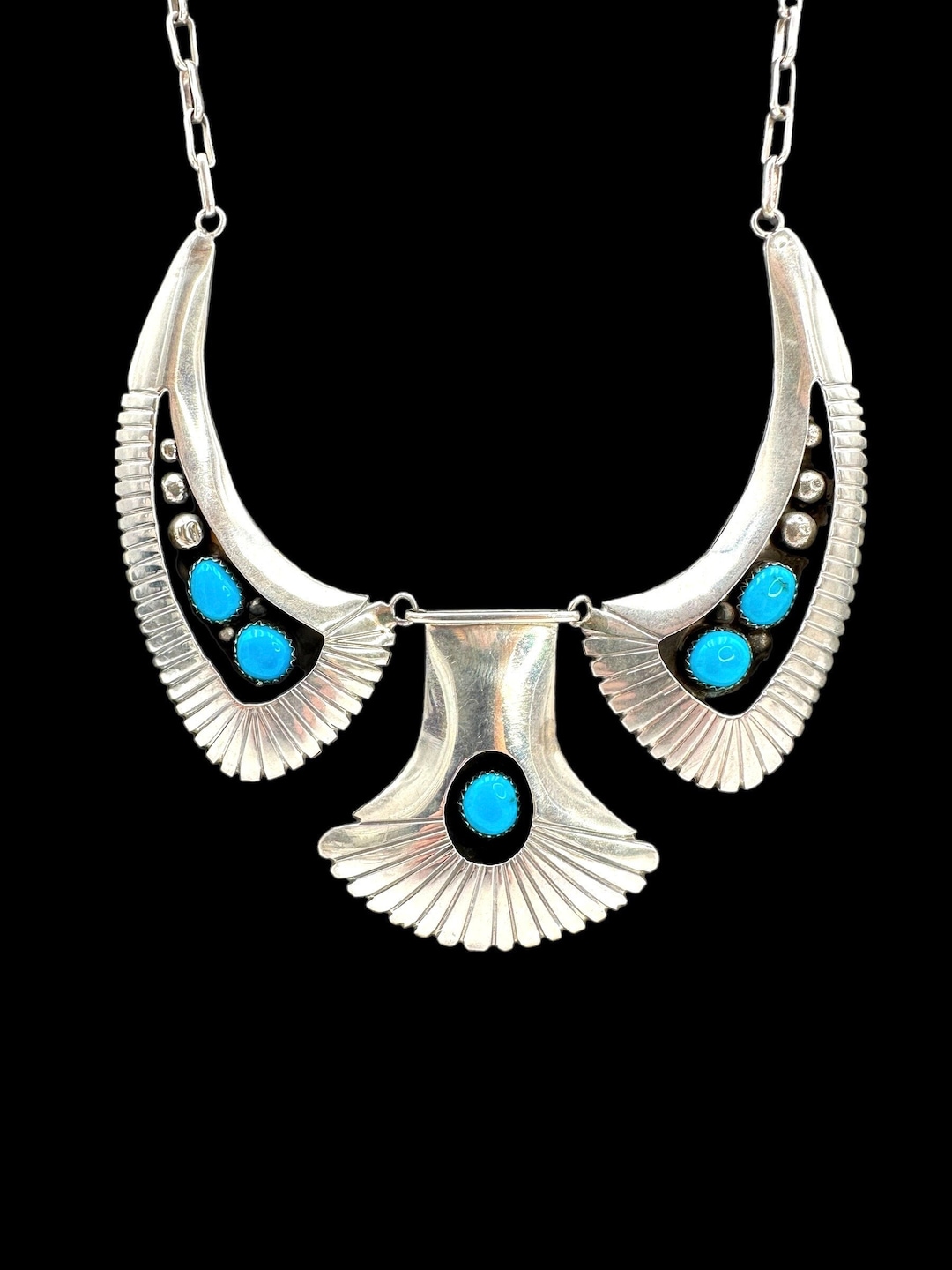 Vintage TURQUOISE Necklace Native American Sterling Silver Signed C S ...