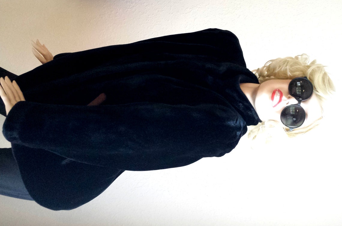 Vintage Faux Fur Coat Jacket Black Cat Tails Cattails THICK | Etsy