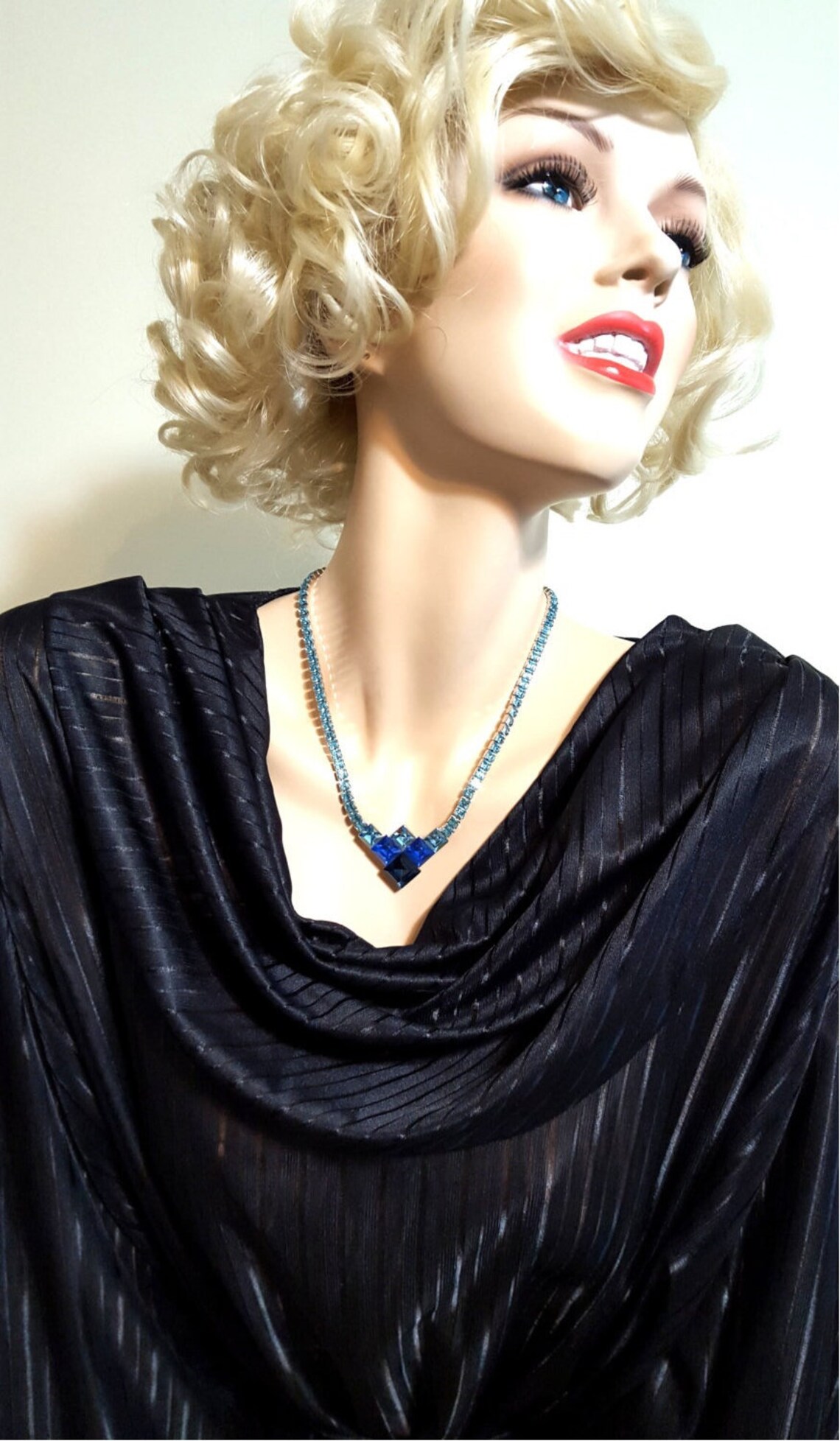 Vintage YSL Necklace Yves Saint Laurent Rhinestone Crystal Blue Bride ...