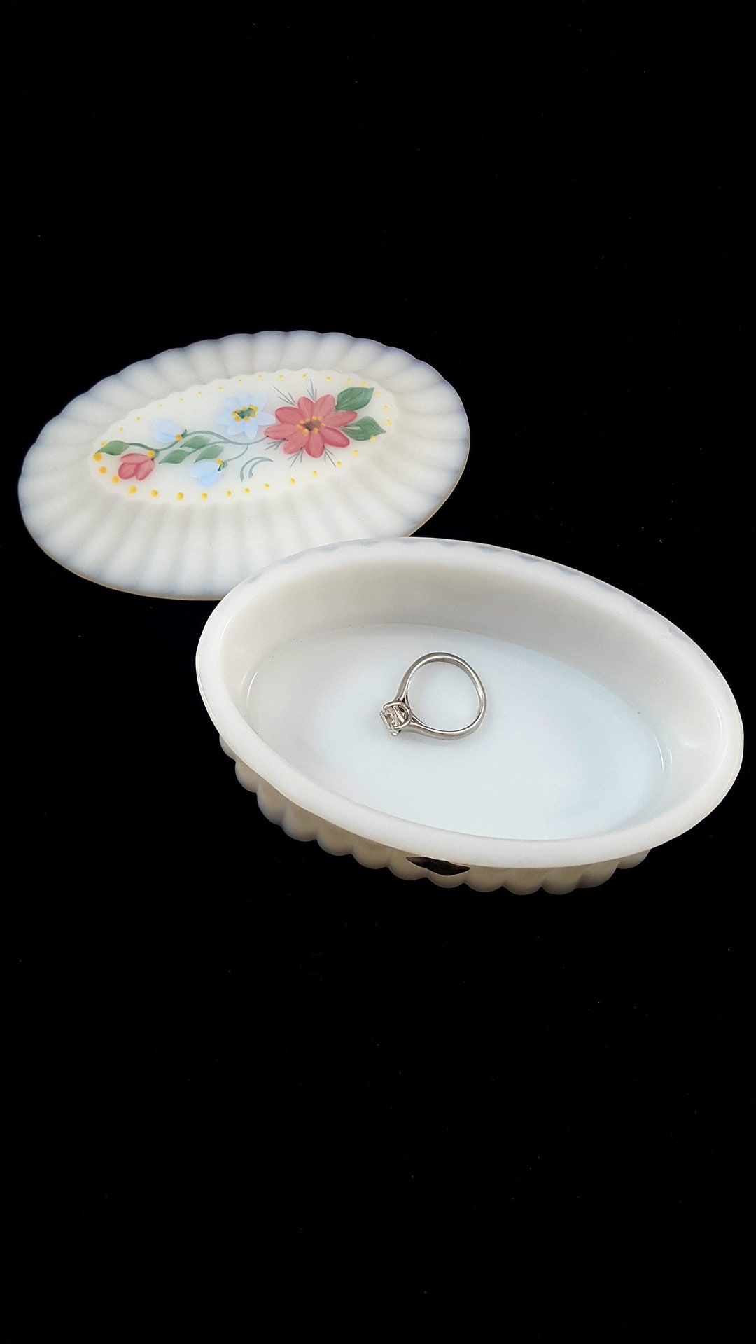 Vintage FENTON Trinket Dish Fenton Hand Painted Label in Tact Fenton ...