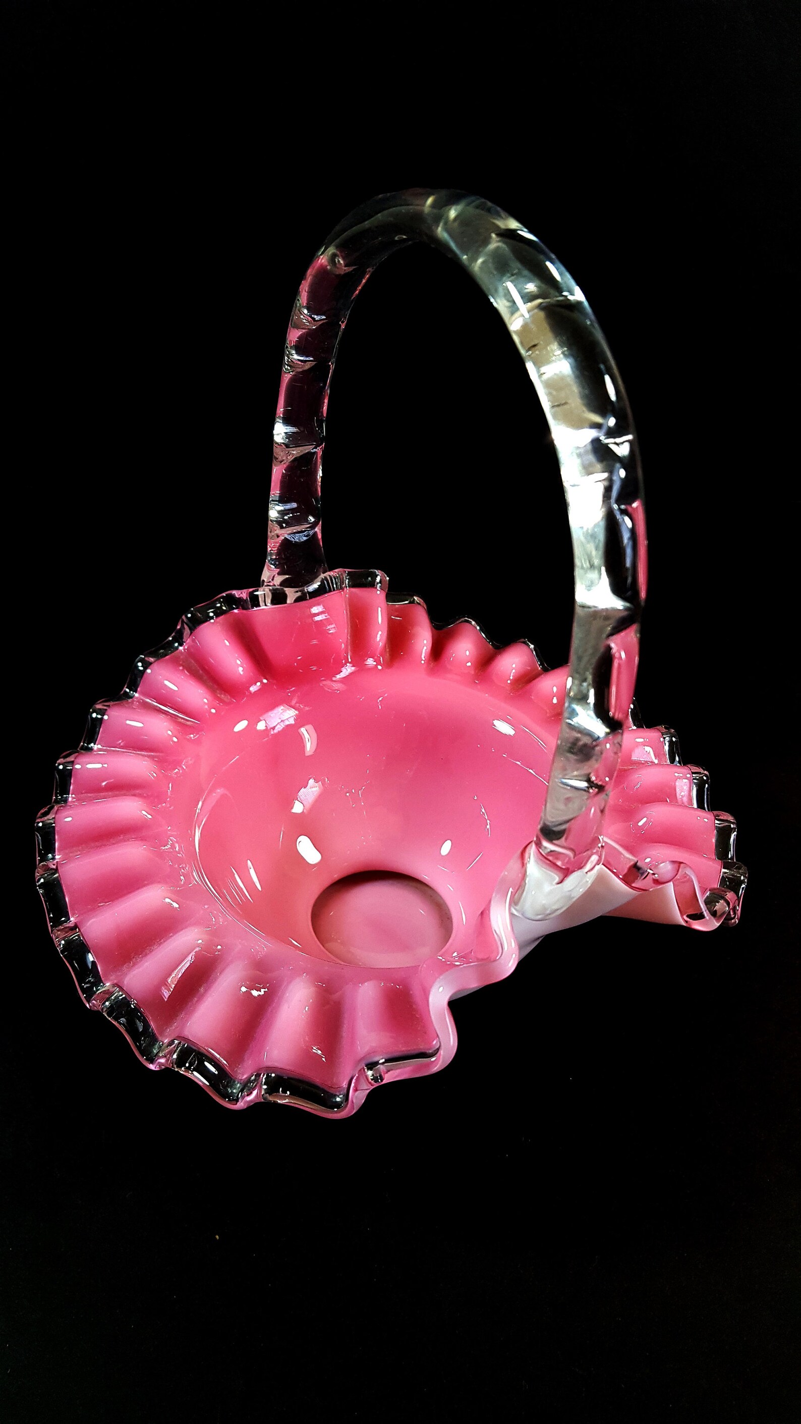 Vintage FENTON Basket Pink Silvercrest Fenton End of Day Basket Pink ...