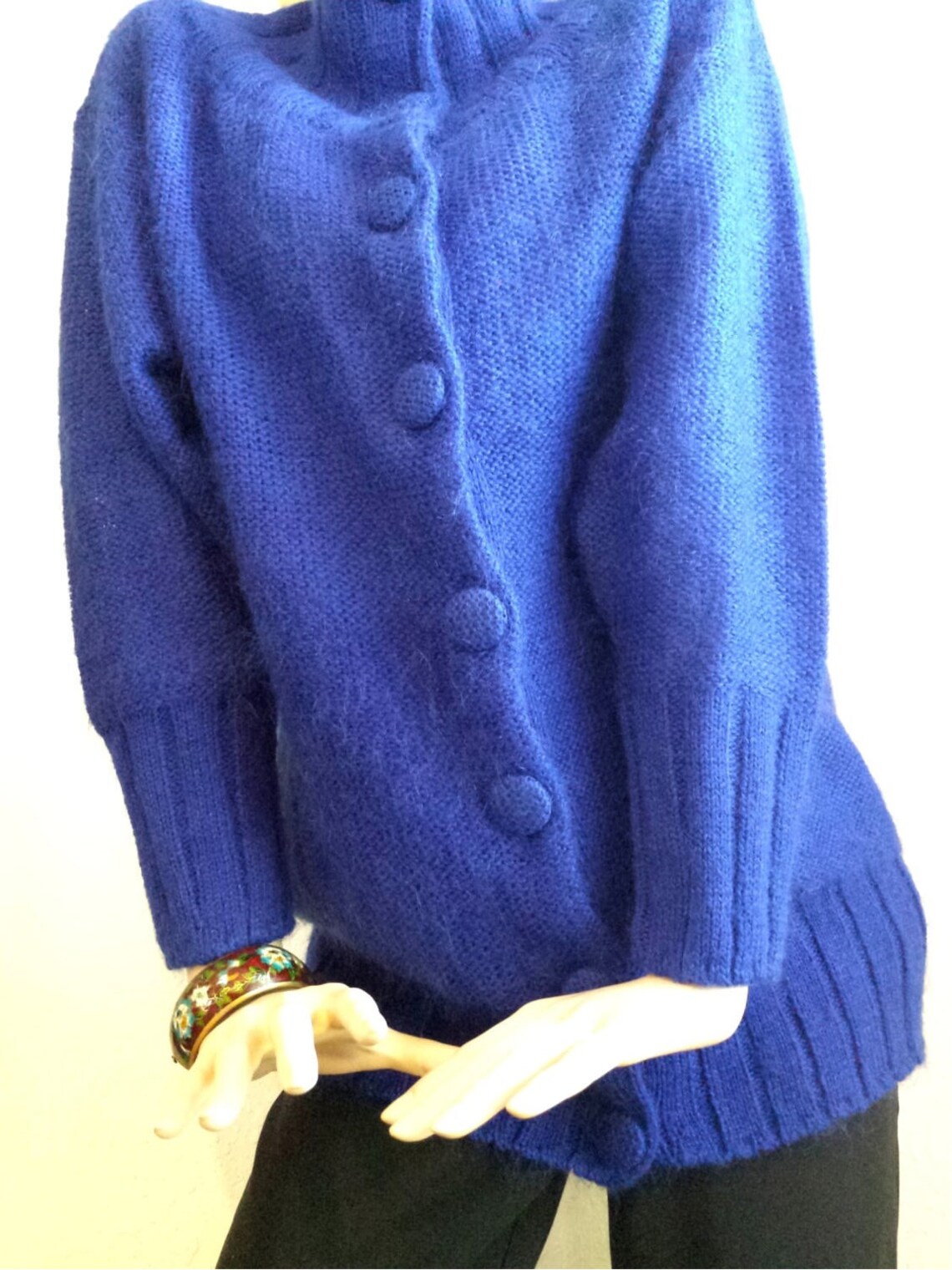 Vintage INDIGO Blue Sweater Women's Large Cardigan Mohair - Etsy