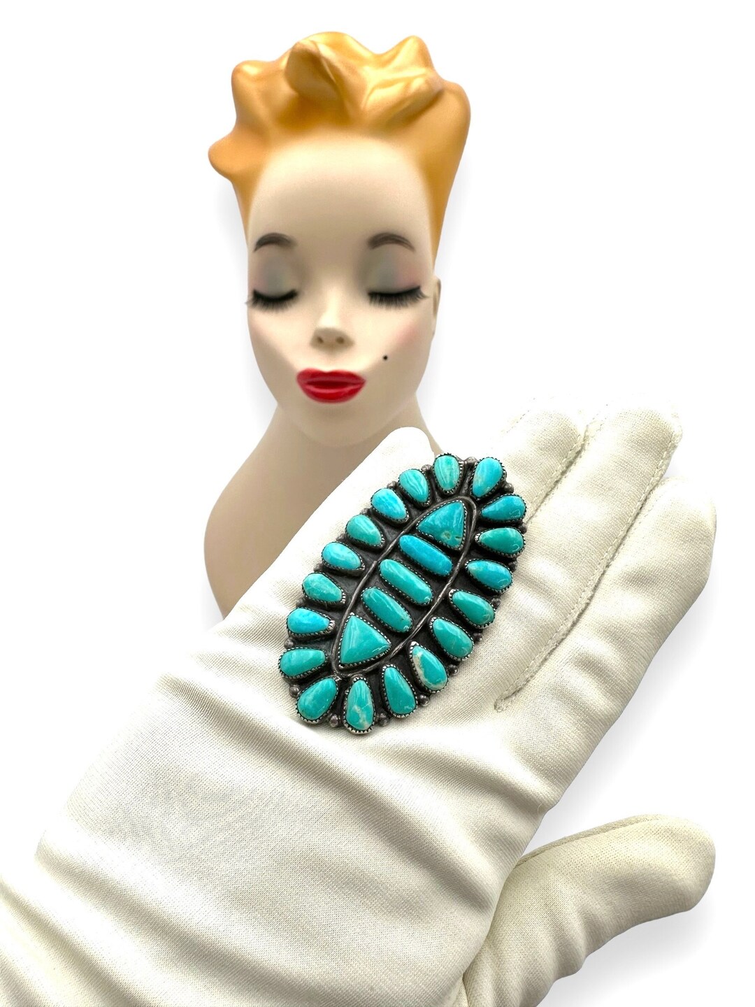 Vintage Turquoise Ring Cluster Ring Native American Ring Sterling ...