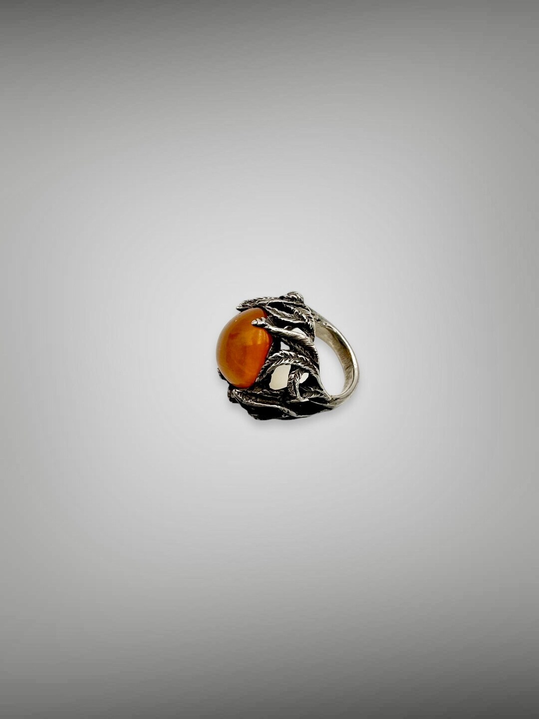 Vintage Mid Century Ring Amber Ring Sterling Ring MCM Ring Brutalist ...