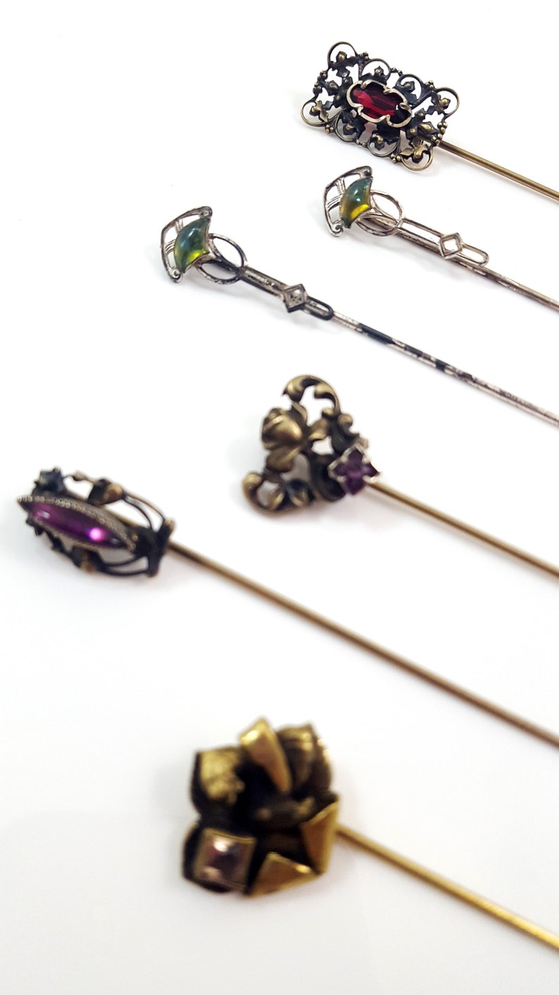 Vintage Stick Pin Hat Pin Stick Pin Lot Amethyst Garnet Rhinestone Gold ...