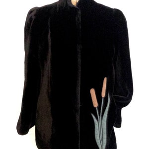 Vintage Faux Fur Coat Jacket Black Cat Tails Cattails THICK LUXURIOUS ...