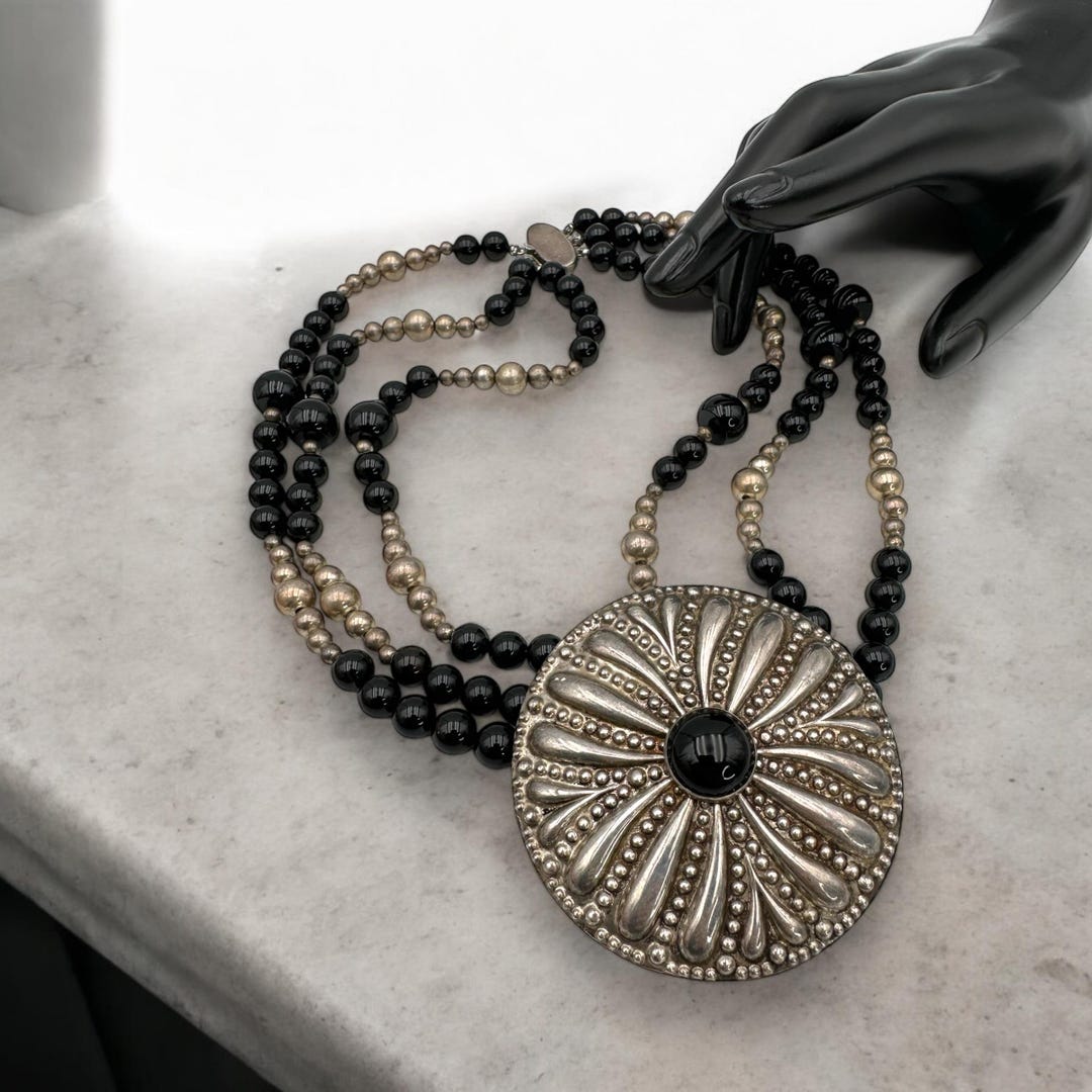 Vintage TULLA BOOTH Necklace Sterling Onyx Pearl Bead Necklace Signed ...