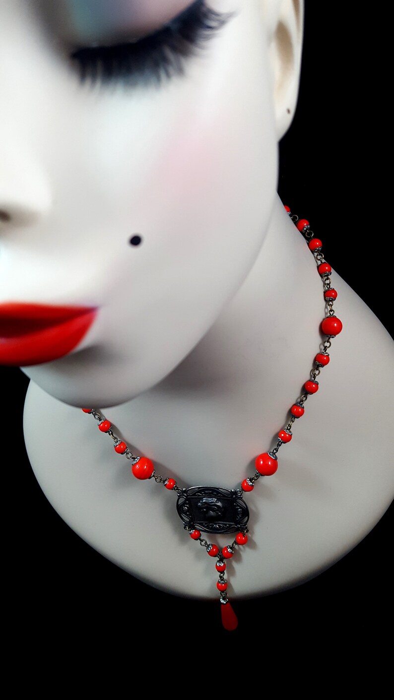 Vintage Art Deco Necklace Red Glass Necklace CZECH Necklace Dragon ...
