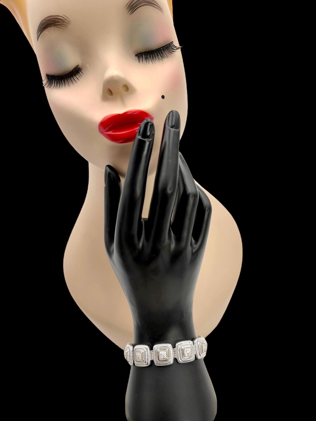 Vintage Judith Ripka Bracelet JR Two Sterling Silver 18k Yellow Gold ...