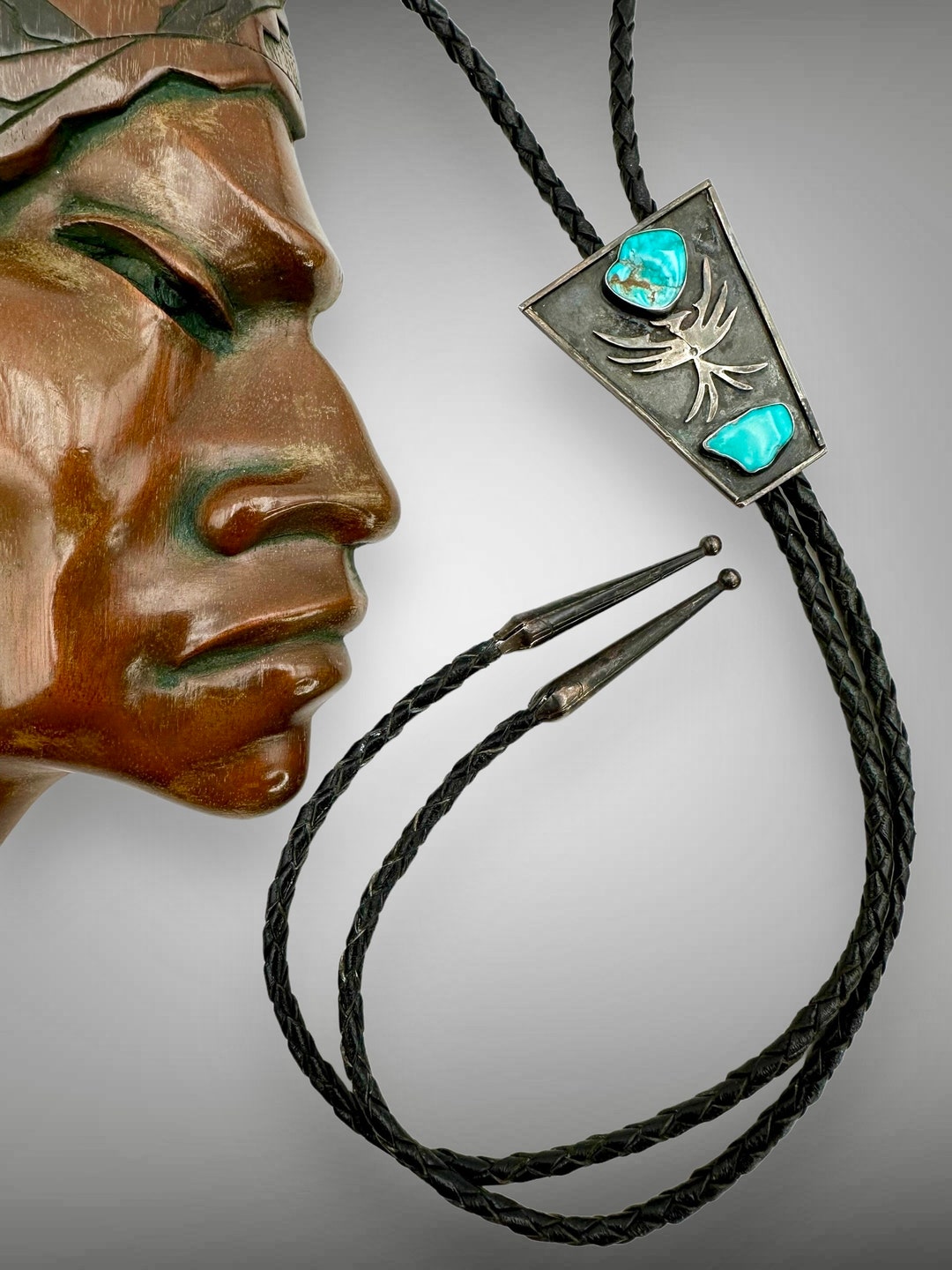 Vintage Bolo Tie Native American Bolo Sterling Silver Bolo Heavy Patina ...