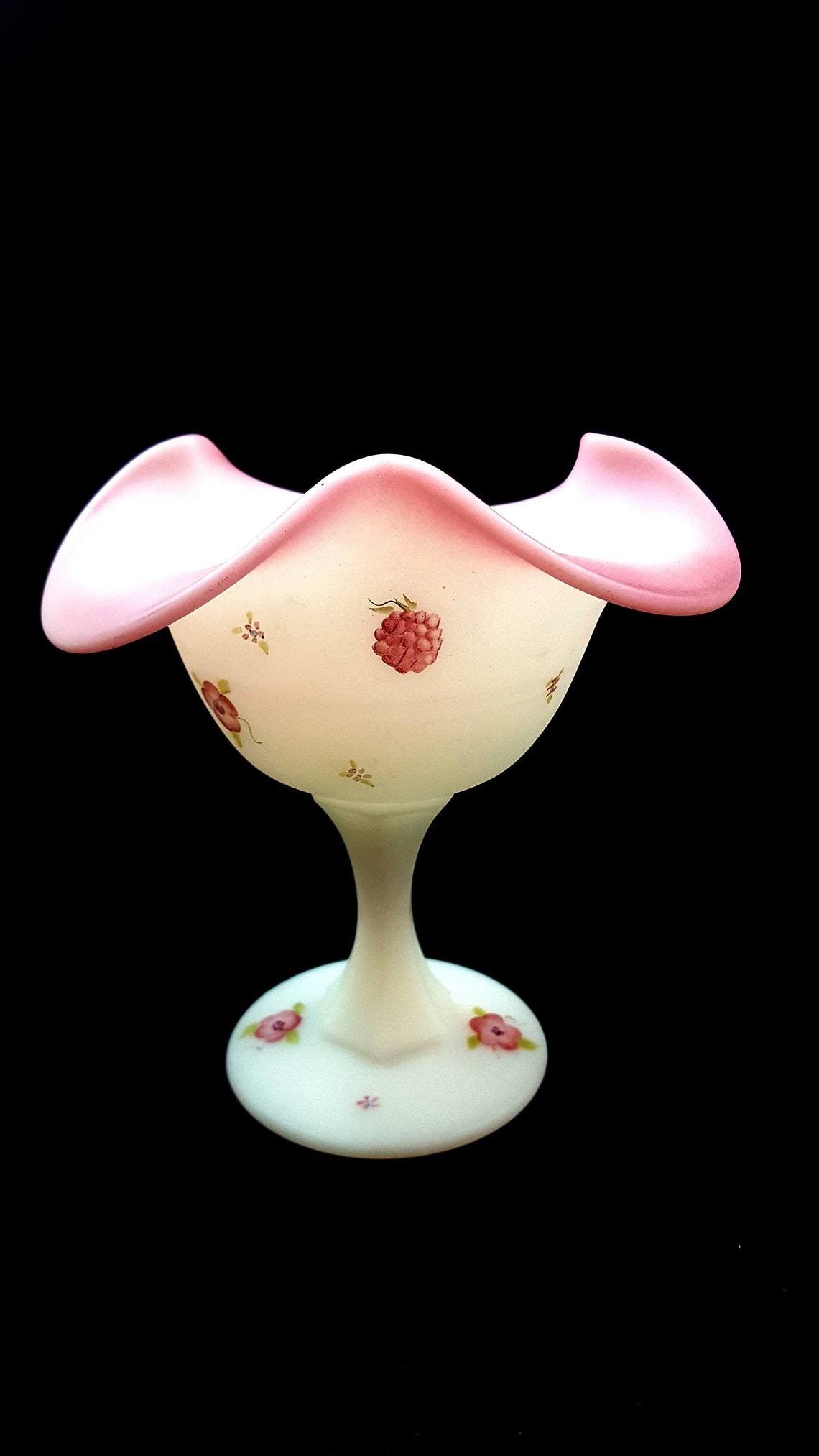 Vintage FENTON Compote Berries and Blossoms Fenton Hand - Etsy