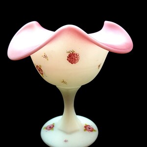 Vintage FENTON Compote Berries and Blossoms Fenton Hand Painted Fenton ...
