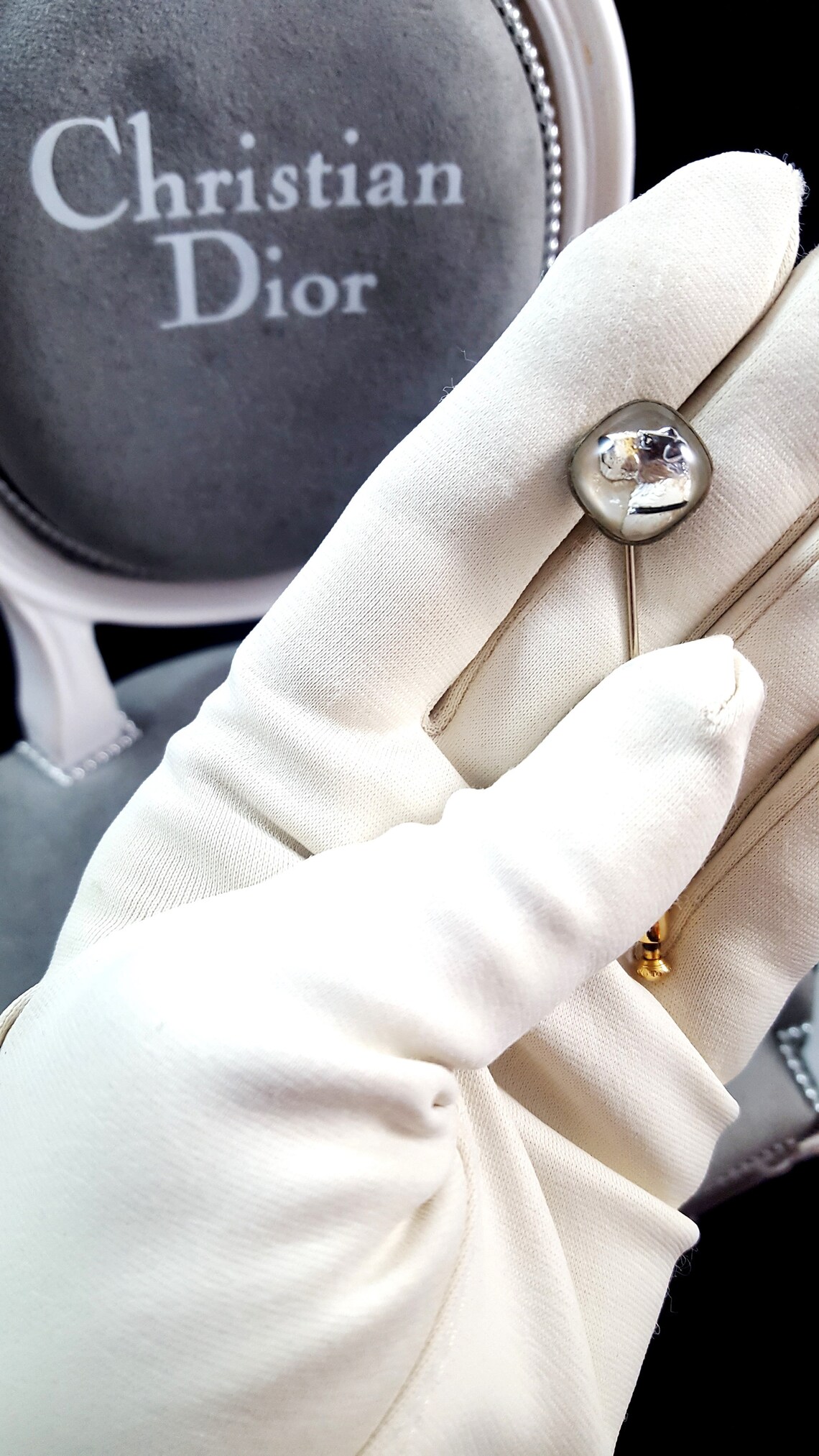 Vintage Stick Pin Hat Pin Fox Terrier Stick Pin Reverse Painted Crystal ...