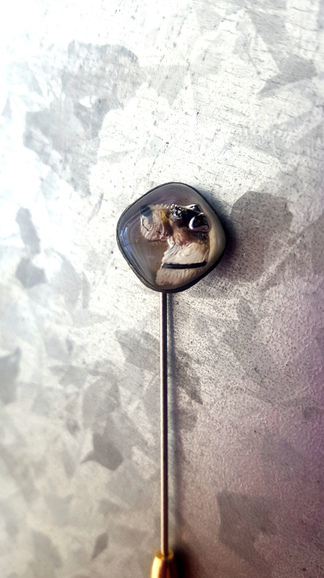 Vintage Stick Pin Hat Pin Fox Terrier Stick Pin Reverse Painted Crystal ...