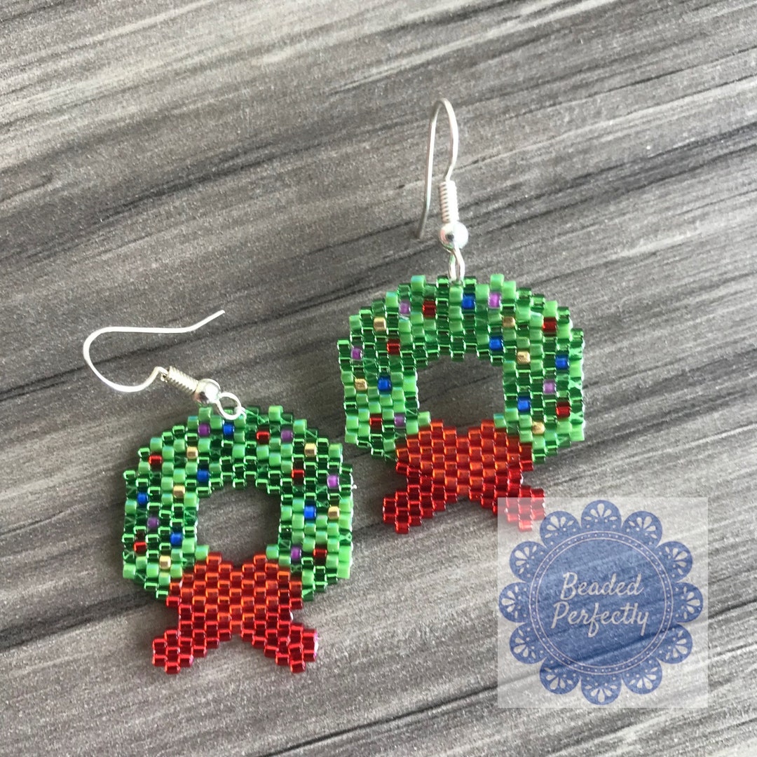 Christmas Wreath Earrings, Brick Stitch Beading Pattern, PDF Download ...