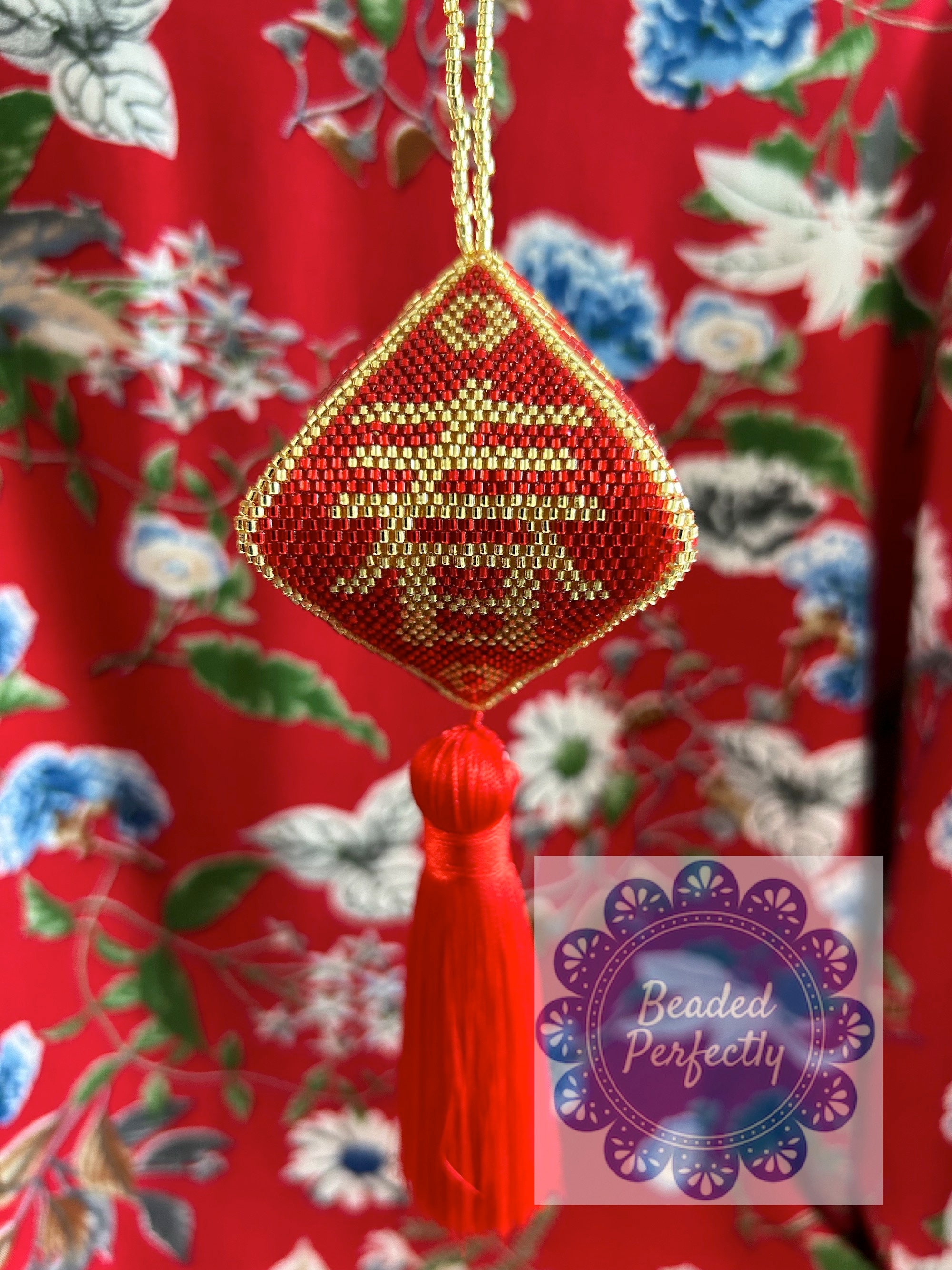 Fu, Ji, Ping, Chun, Chinese New Year, 3D Pod Decoration, Peyote Stitch ...