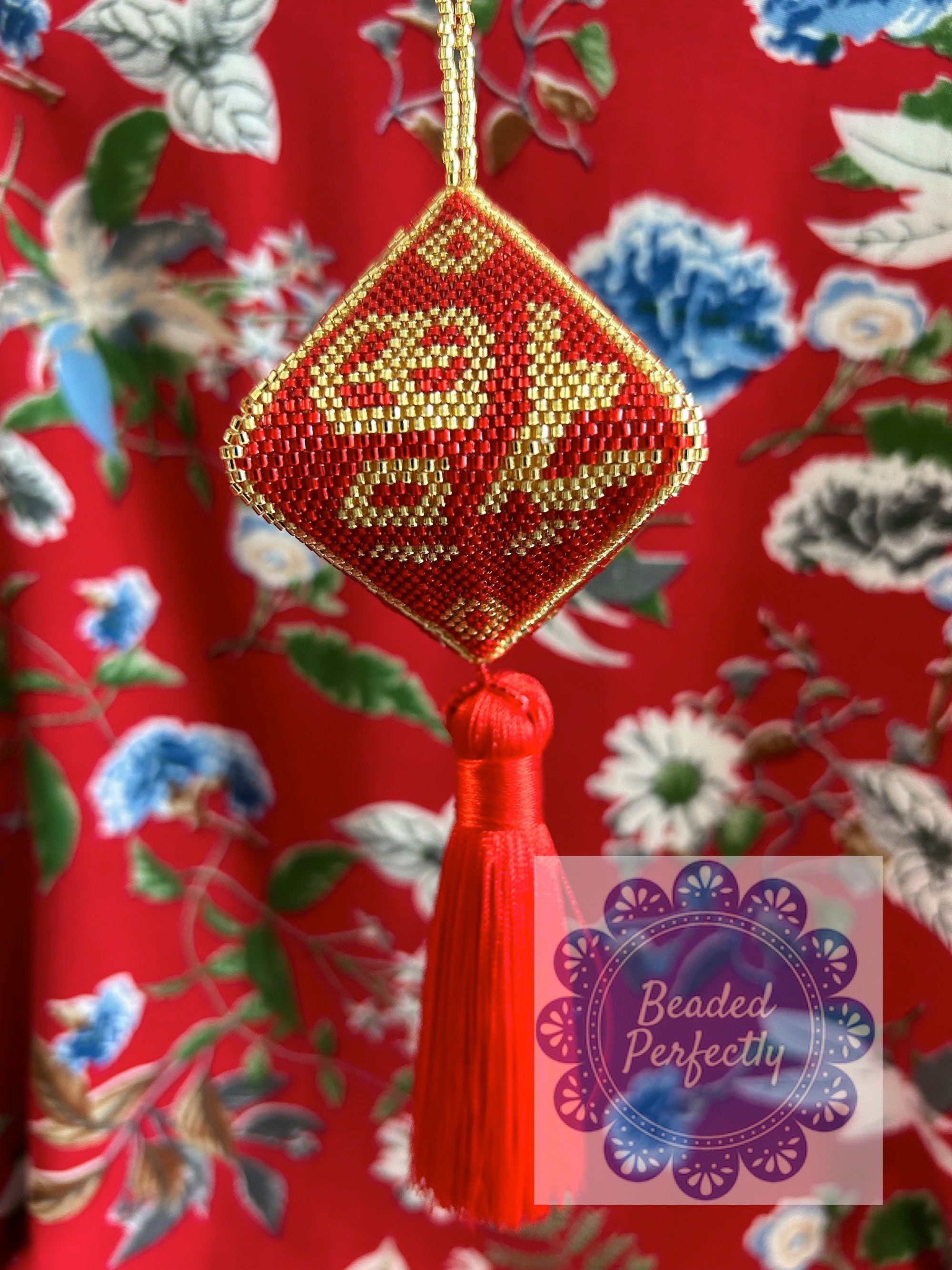 Fu, Ji, Ping, Chun, Chinese New Year, 3D Pod Decoration, Peyote Stitch ...
