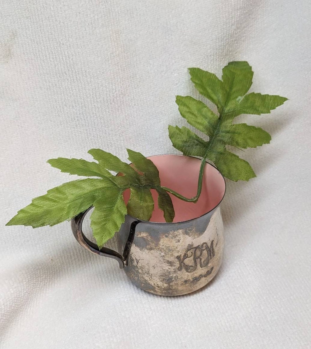 Monogrammed Silver Plate Baby Mug, Pink Enamel Interior, Vintage Reed ...