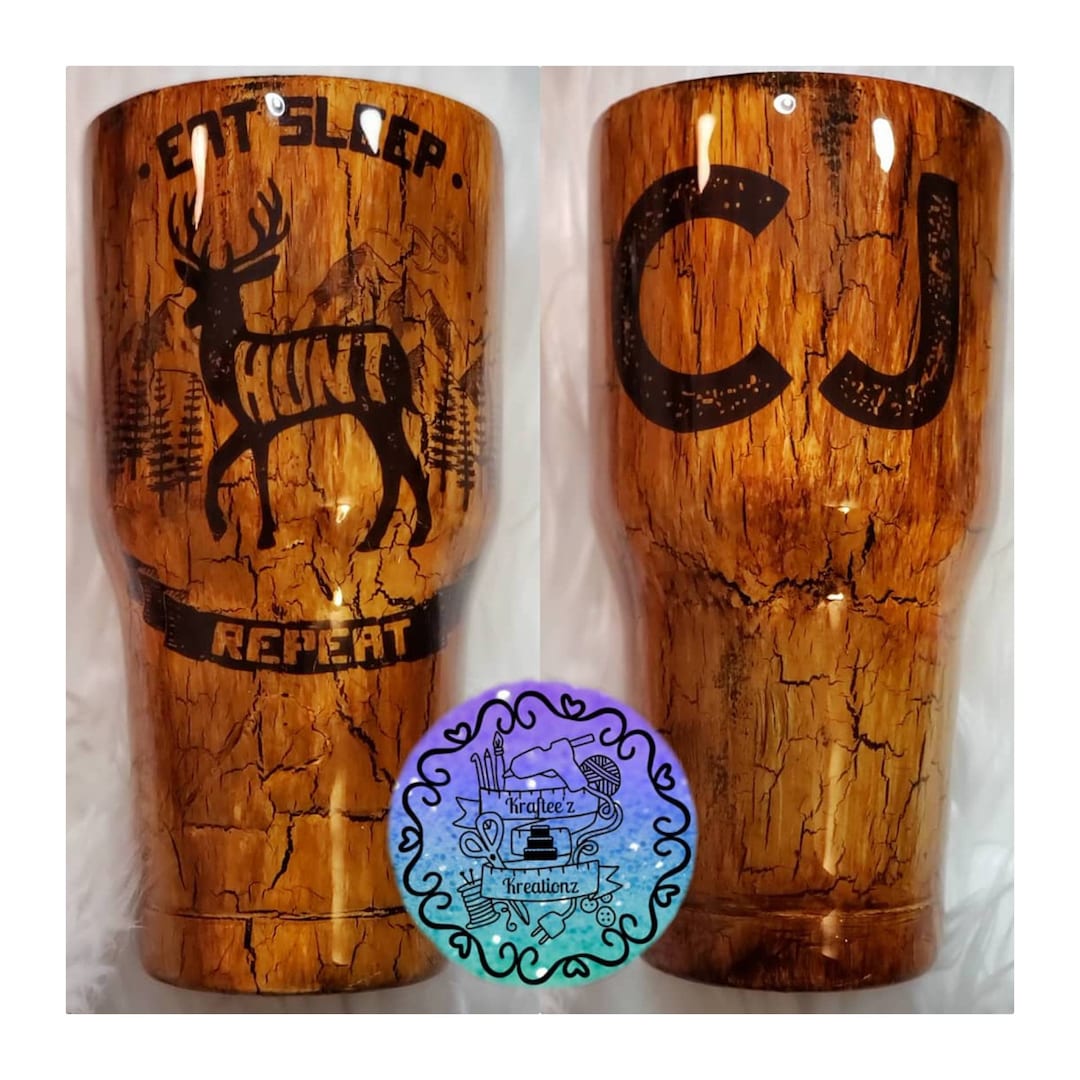 Custom Personalized Wood Grain Hunting Inspired Stainless Steel Tumbler ...