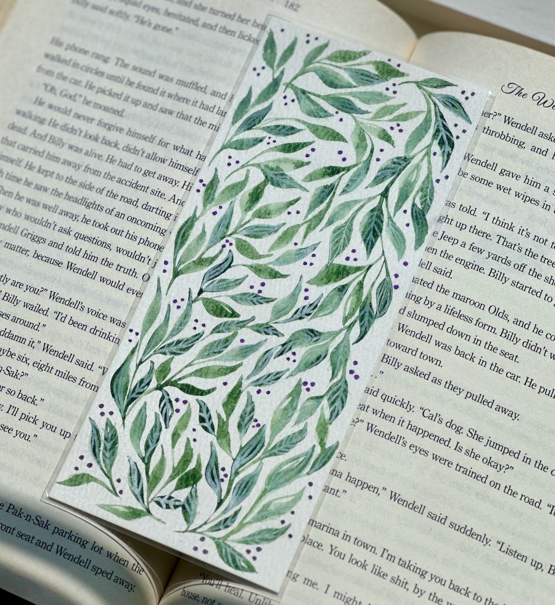 Greenery Bookmark - Extra-wide | Hand-painted Original | Floral Leaf ...