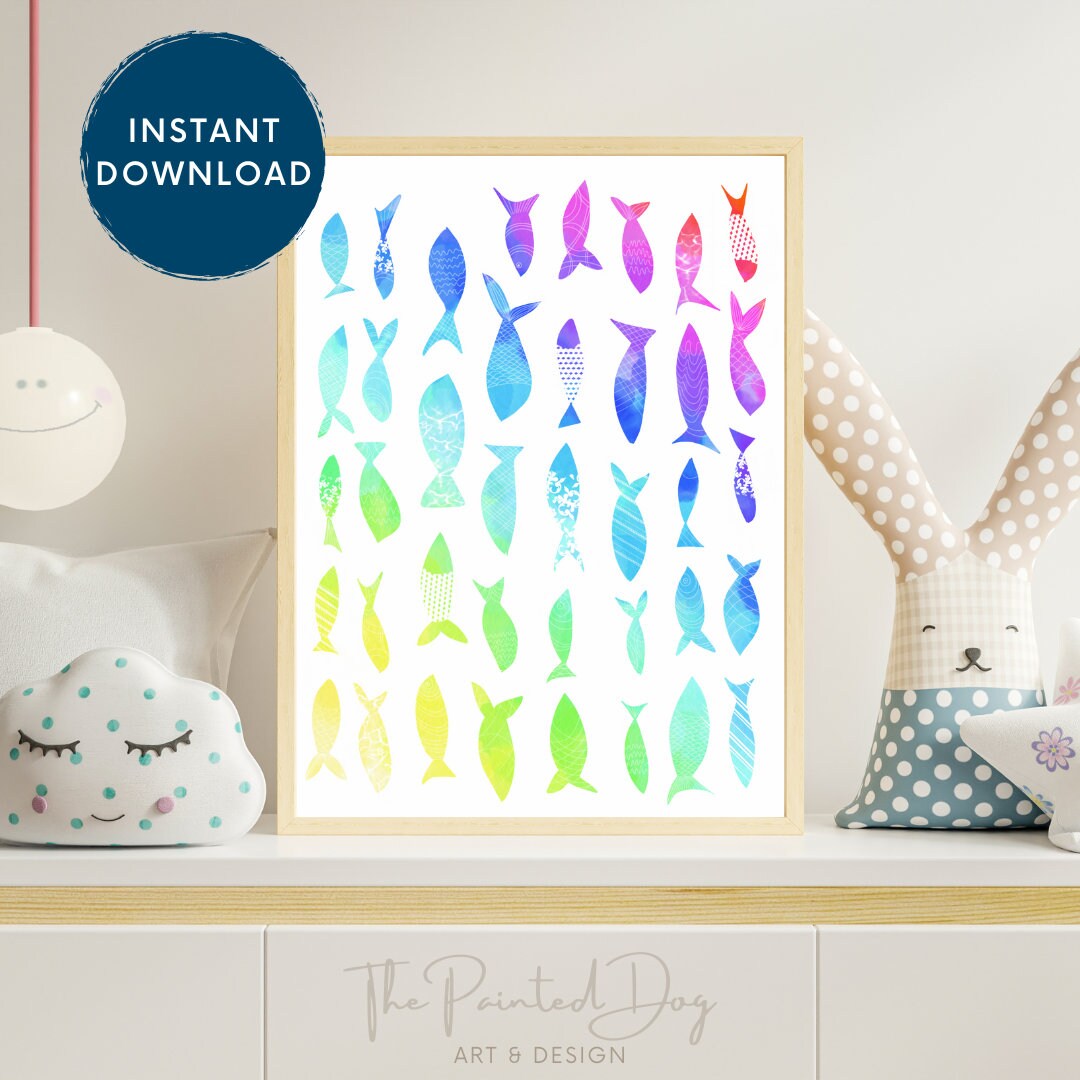 Rainbow Fish Illustration, Printable Wall Art, Kids and Nursery Decor ...