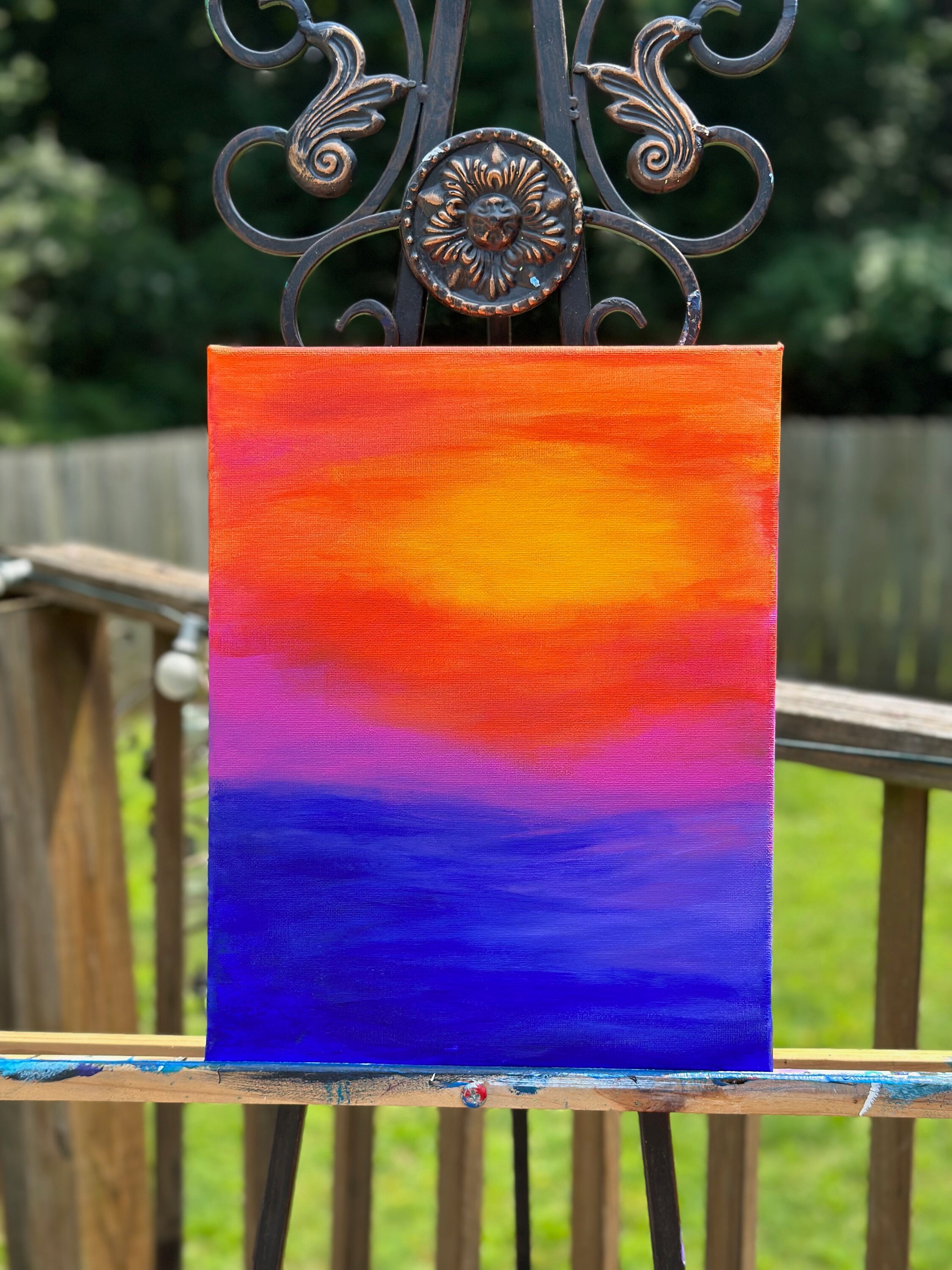 Sunset Acrylic Painting on Canvas, Original Hand-painted Orange & Pink ...