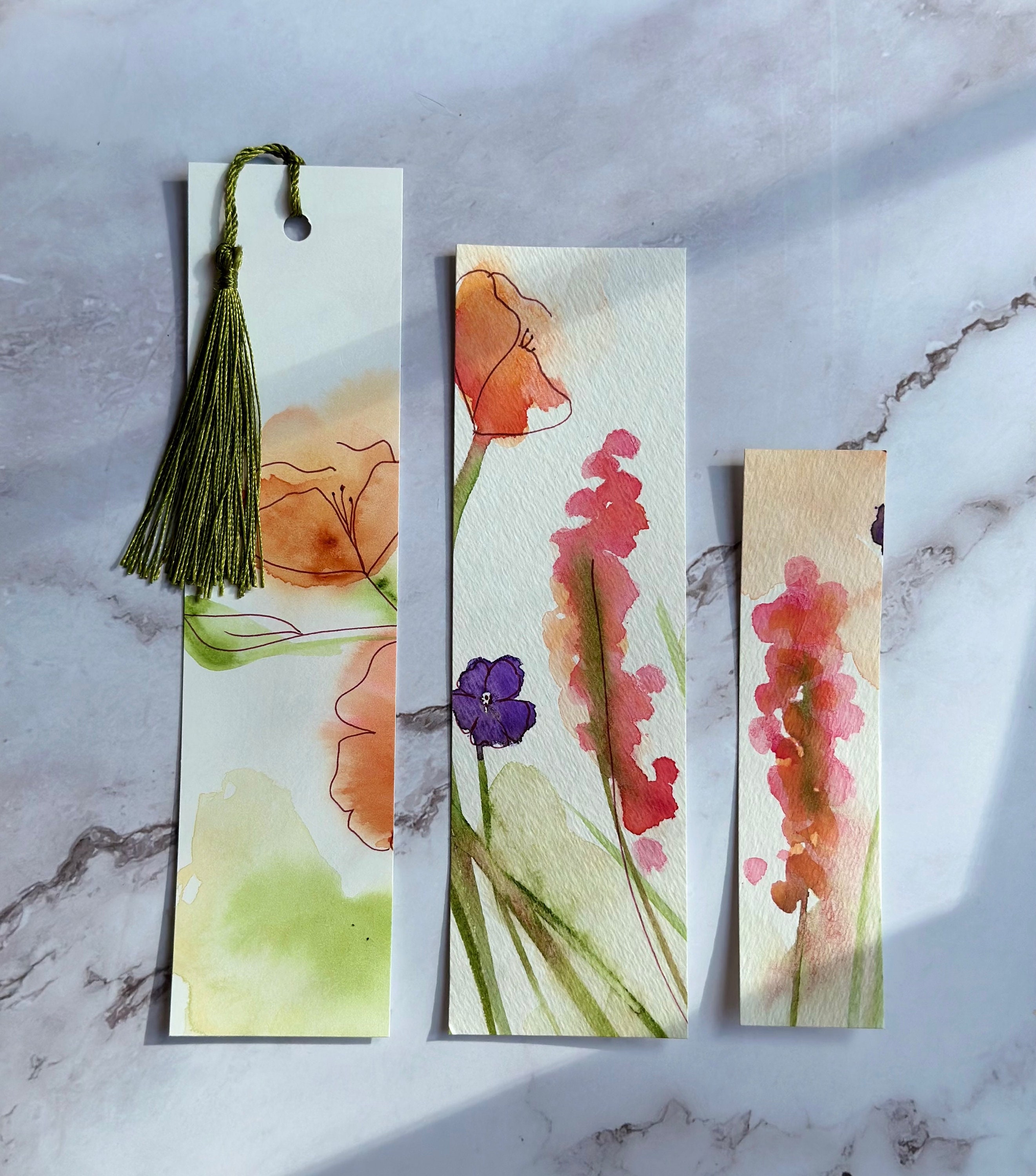 Rustic Garden Bookmark Bundle - Set of 3 Hand-painted Original Floral ...