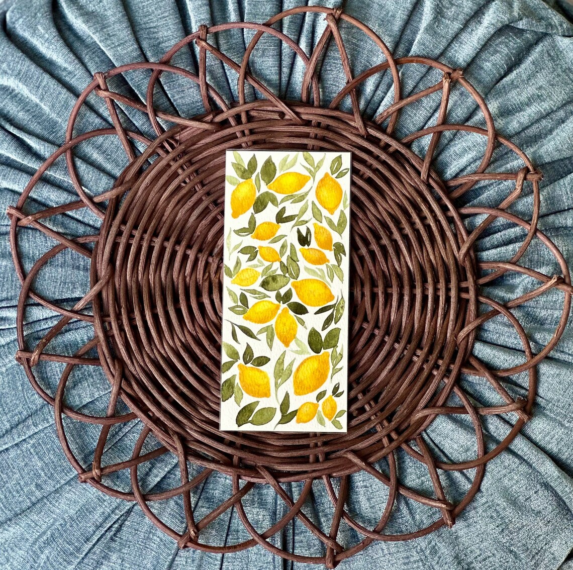 Lemons Bookmark Large Hand-painted Watercolor Laminated Bookmark ...