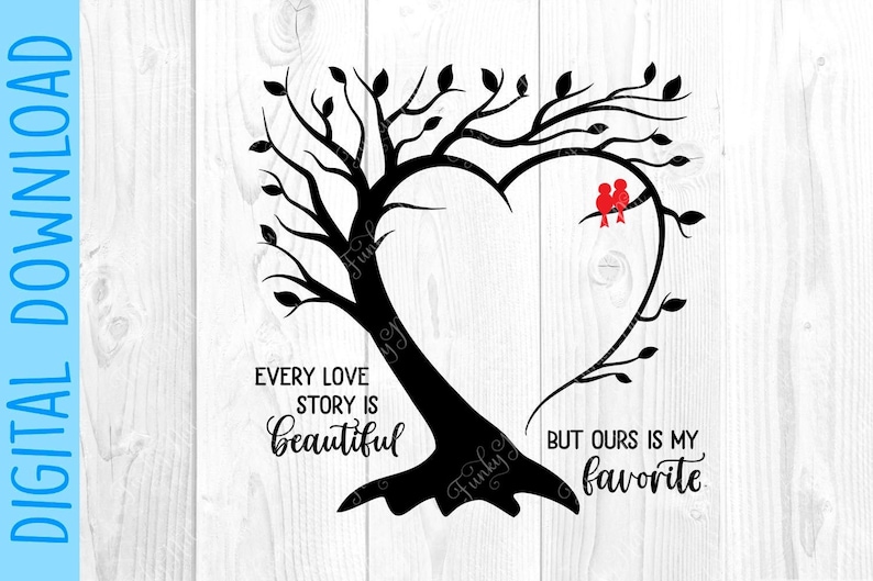 Sweetheart Tree SVG, PNG, Valentine SVG, Love Birds, Tree Silhouette ...