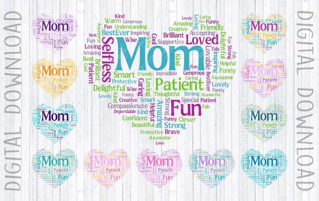 Word Cloud Mom Bundle SVG, PNG, Heart Shaped Word Cloud, Printable ...
