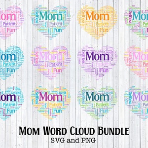 Word Cloud Mom Bundle SVG, PNG, Heart Shaped Word Cloud, Printable ...