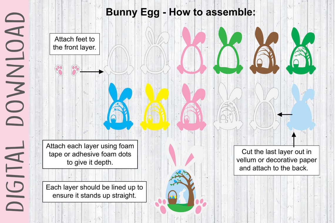 Layered Easter Bunny Egg SVG Layered Easter Design Easter - Etsy