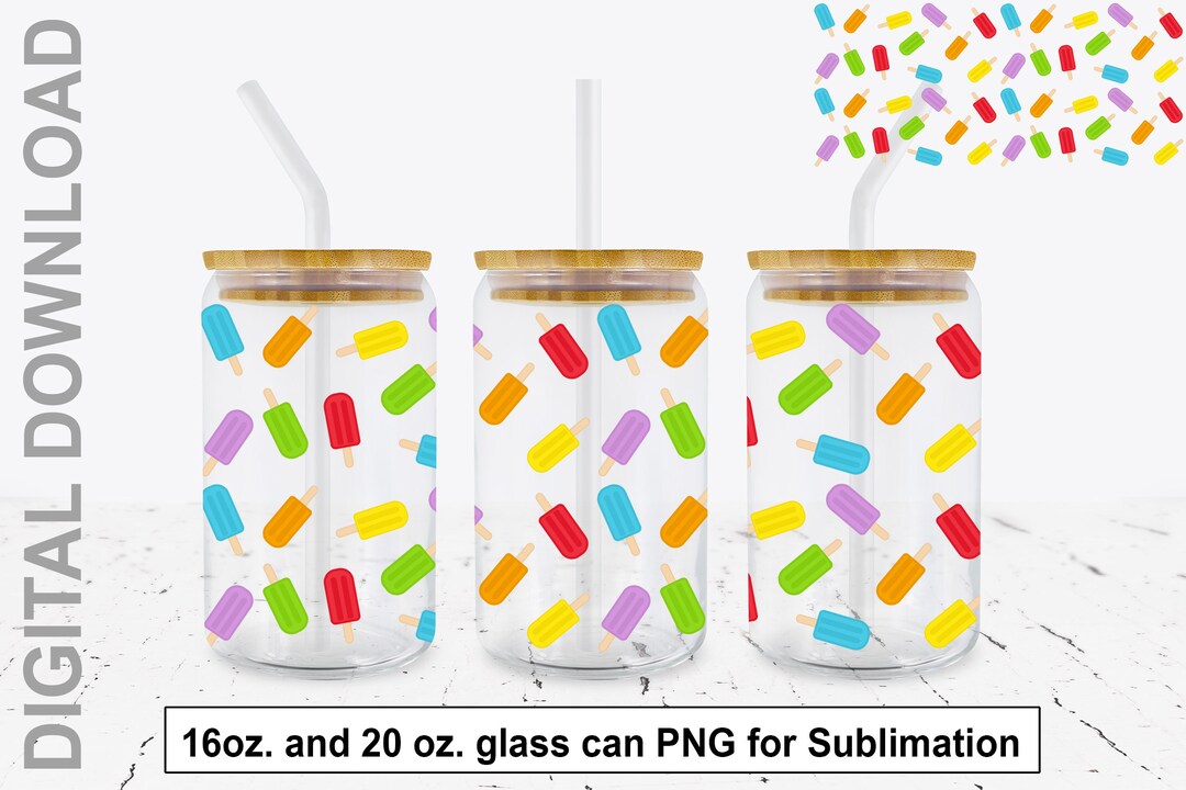 Popsicles Glass Can Wrap, 16oz and 20oz Sublimation Wrap, PNG ...