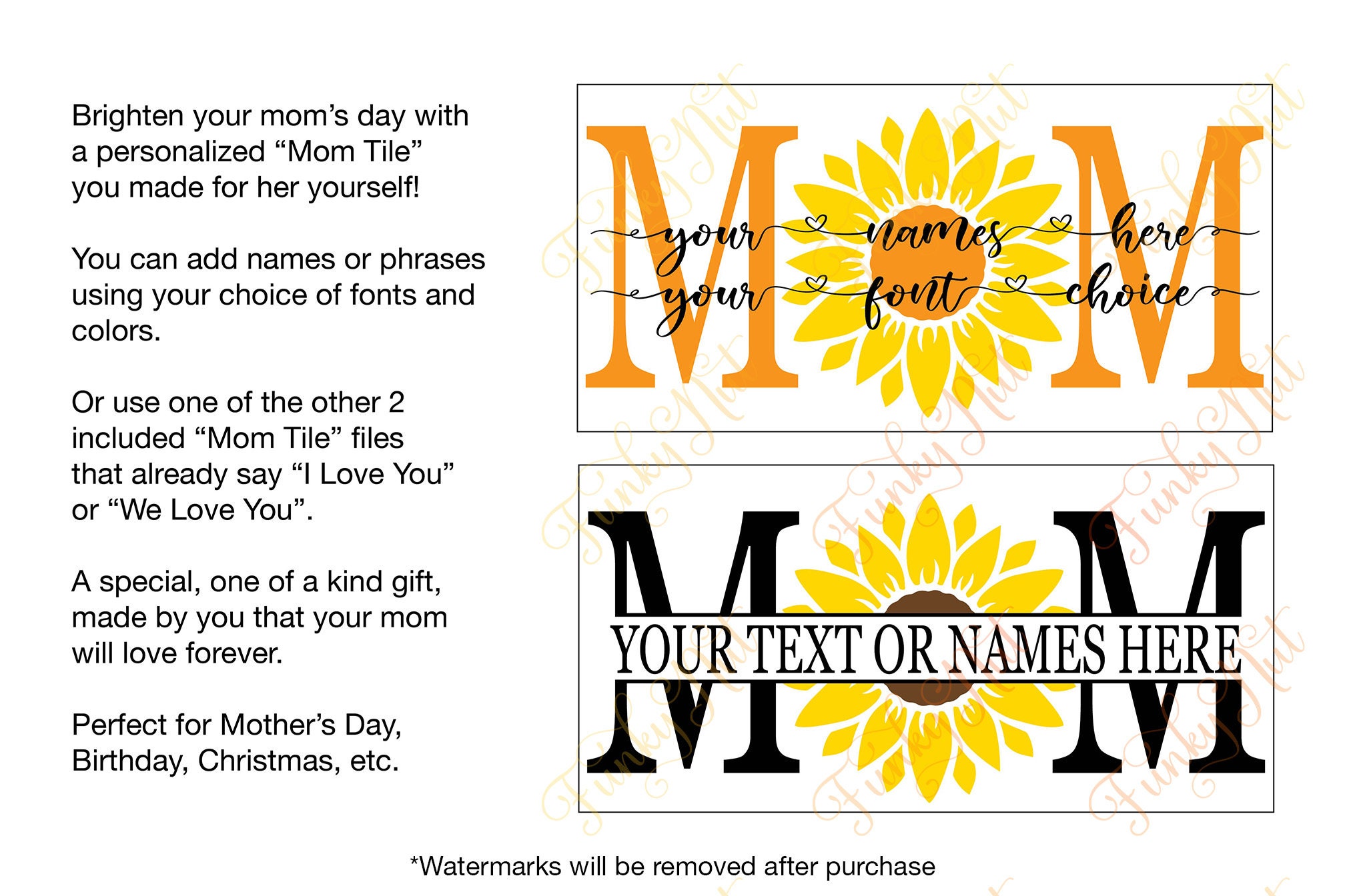 Sunflower Mom Tile Bundle, Set of 4, SVG, PNG, Mother's Day Gift, 4x8 ...