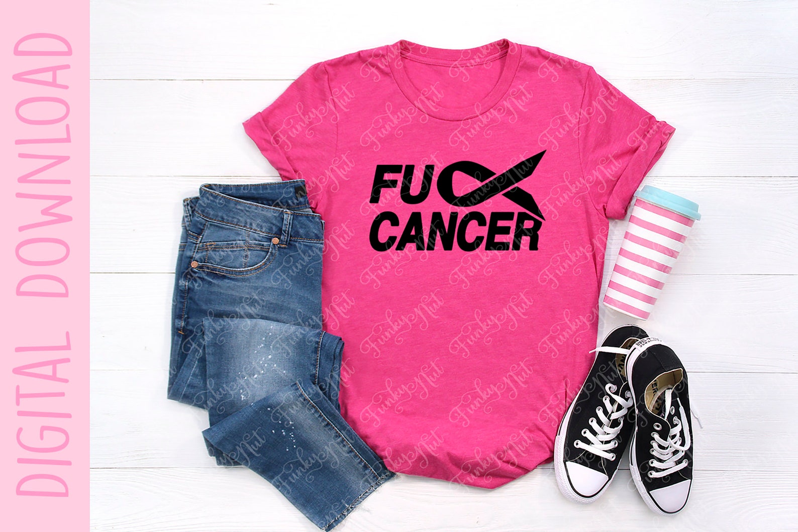 FU Cancer Ribbon Bundle SVG cut file and PNG Sticker Digital | Etsy