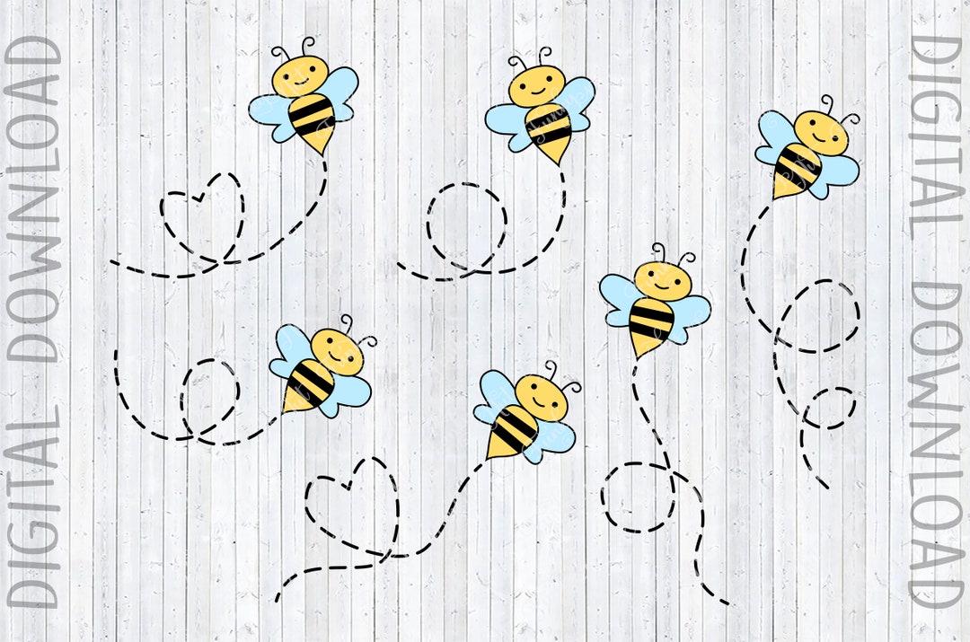 Bee With Dotted Lines SVG, PNG, Cute Bee With Lines Cut Files, Cute Bee ...