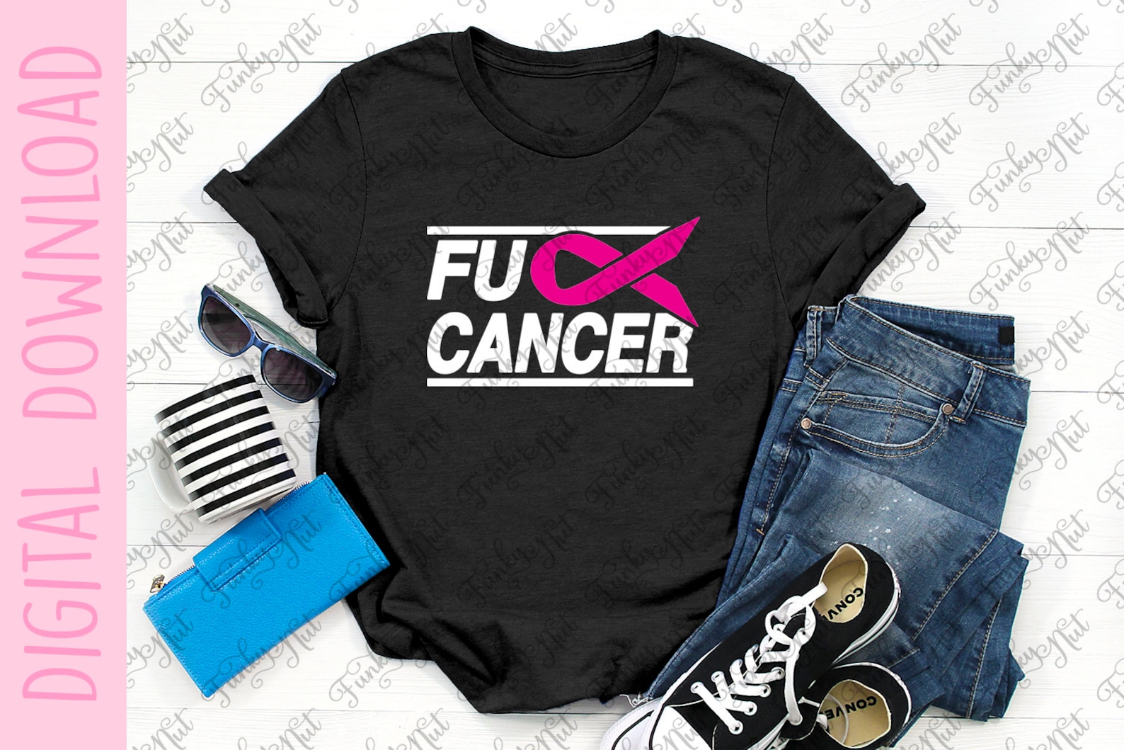 FU Cancer Ribbon Bundle SVG cut file and PNG Sticker Digital | Etsy