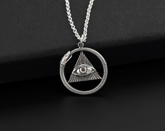 Antique Ouroboros All Seeing Eye Pendant Necklace Bright Sterling ...